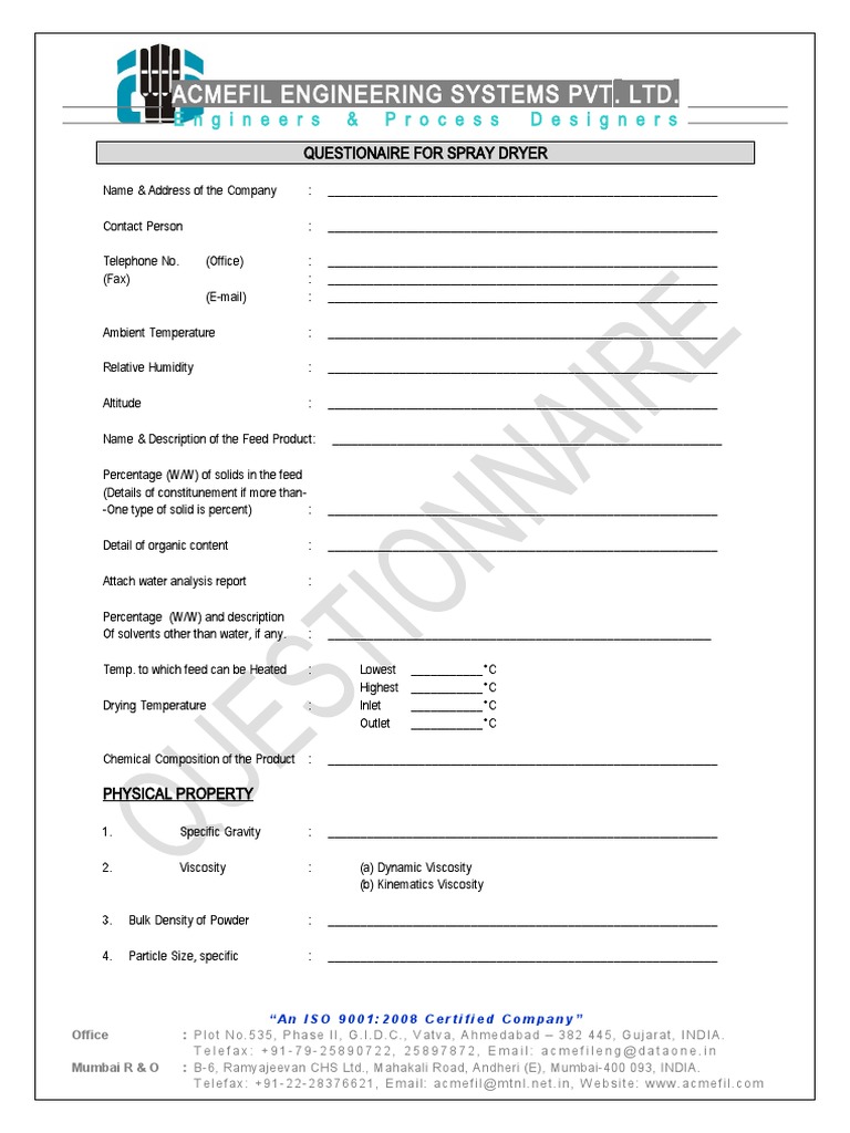 Questionnaire SD | Download Free PDF | Chemistry | Applied And ...