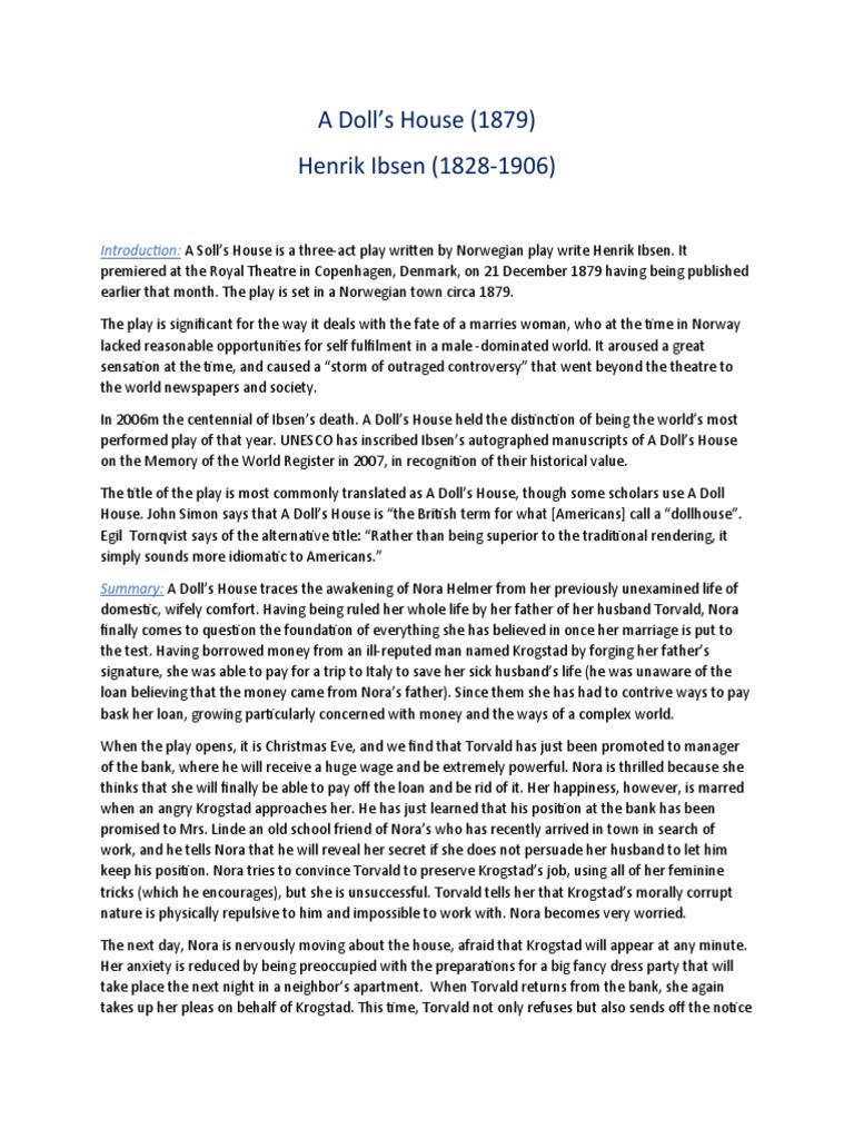 A Doll's House (1879) Henrik Ibsen (1828-1906) | PDF | A Doll's House
