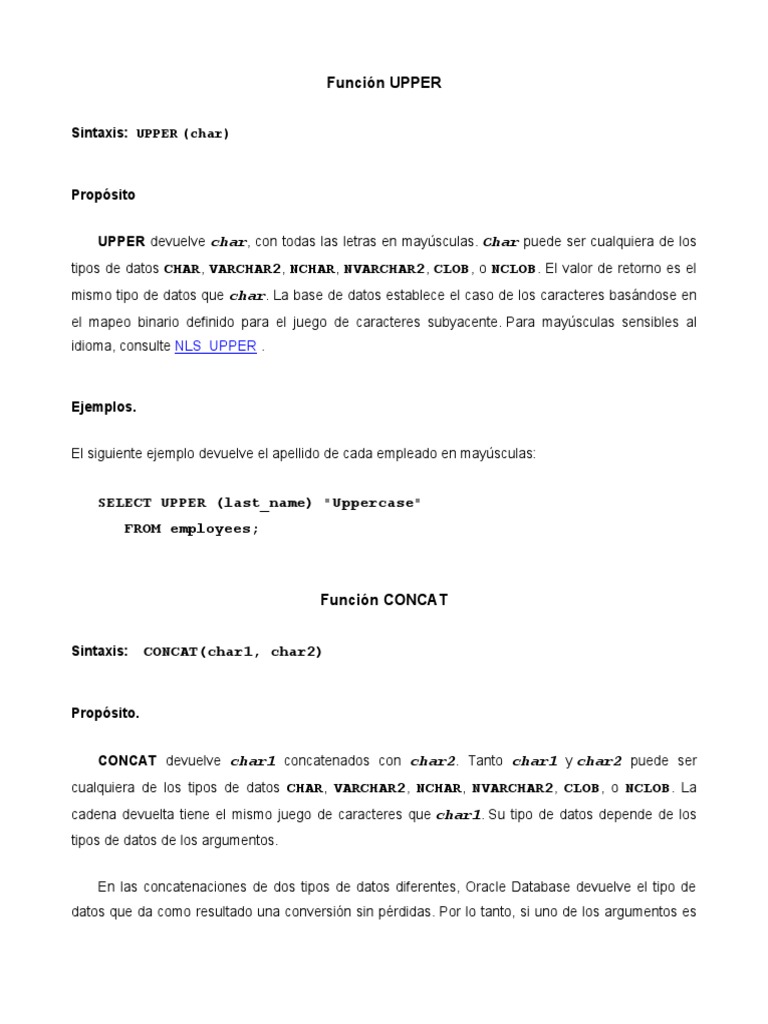 Función UPPER | PDF | Tipo de datos | Cadena (informática)