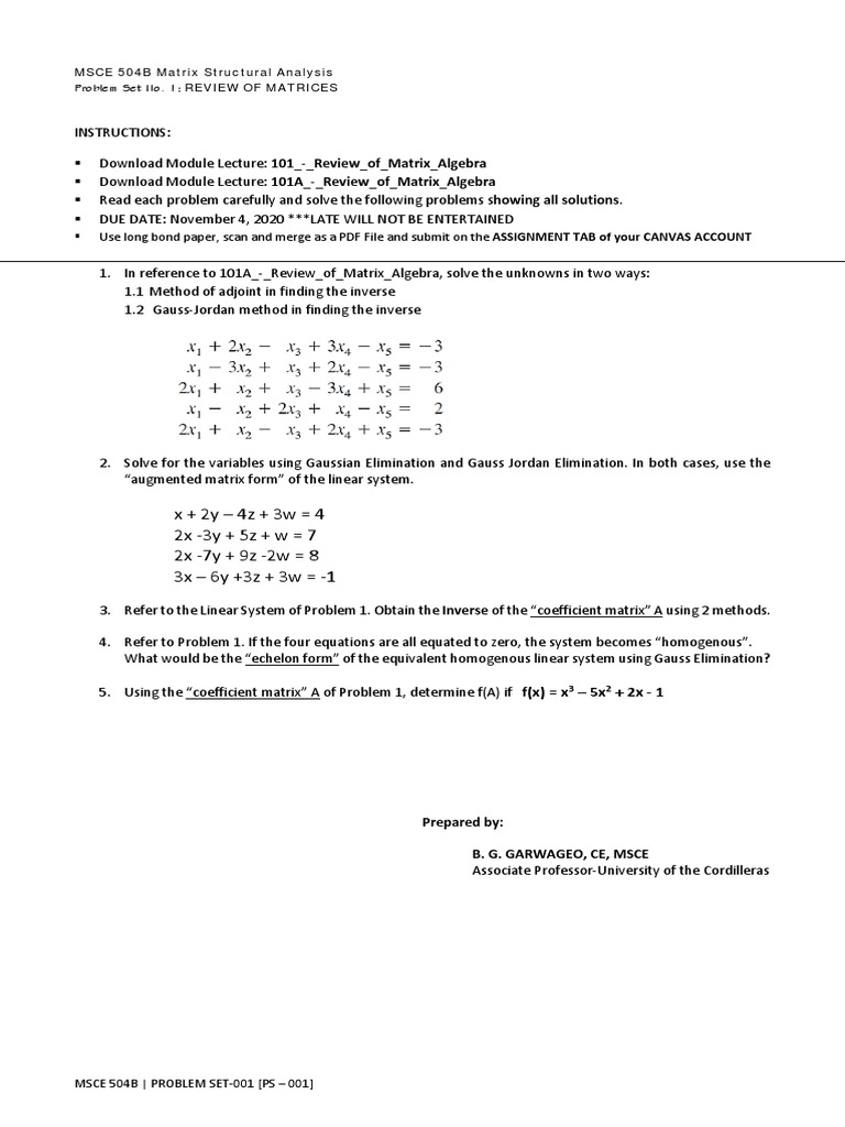 Matrix Analysis Problem Set 1 | PDF | Teaching Methods & Materials | Science & Mathematics