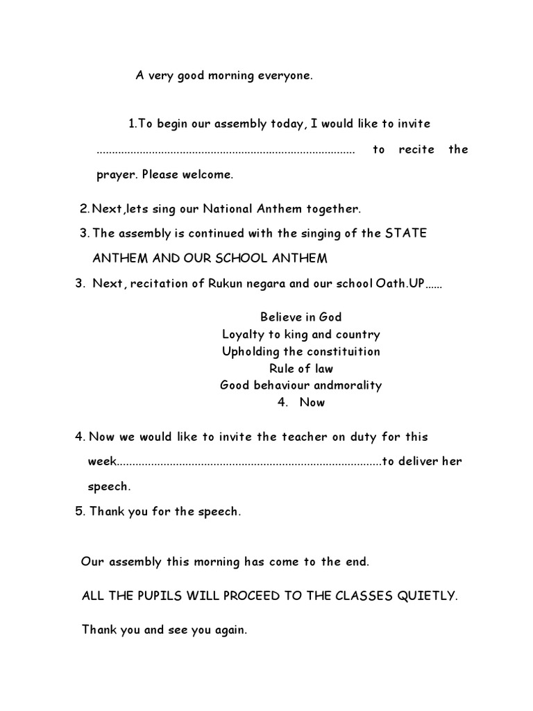 School Assembly Agenda Outline | PDF