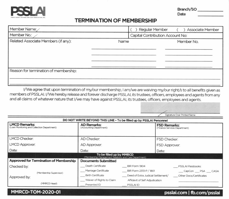 Termination of Membership Form0001 | PDF