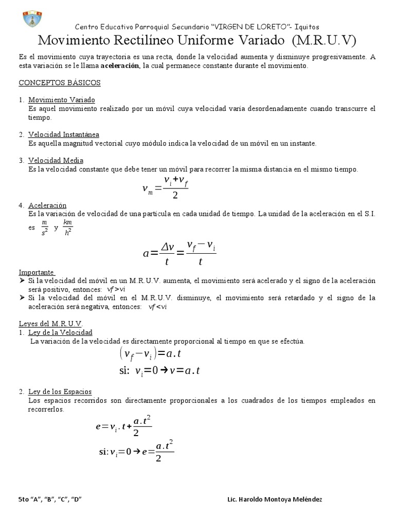 CLASE 2 - MRUV - 5to | PDF | Aceleración | Velocidad