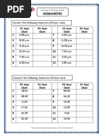 24 Hour Clock Worksheet | PDF