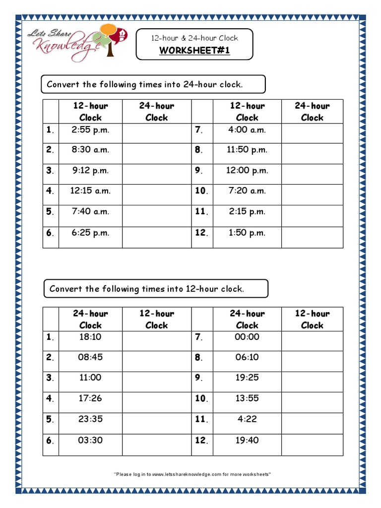 12-Hour to 24-Hour Time Conversion Worksheet | PDF | Scientific ...