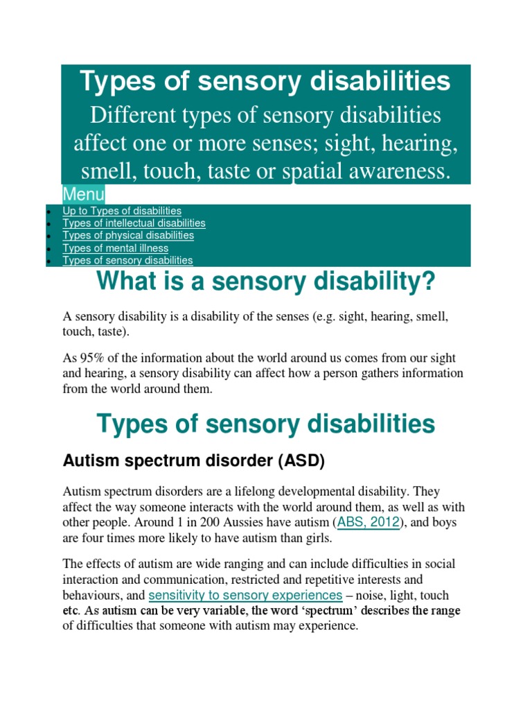 Types of Sensory Disabilities | Download Free PDF | Visual Impairment ...