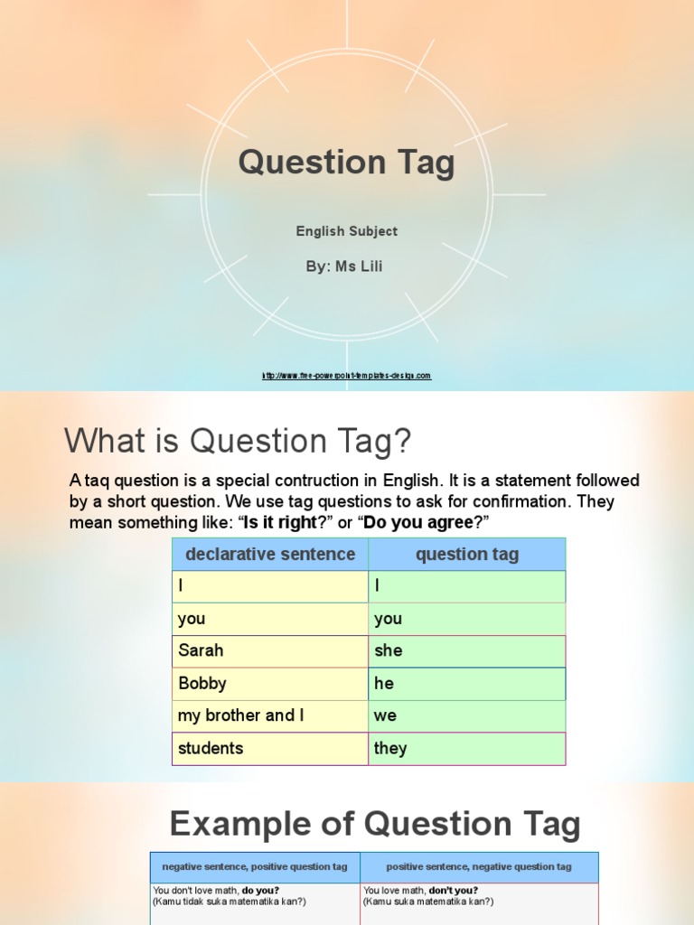 Question Tag: By: Ms Lili | PDF | Microsoft Power Point | Infographics