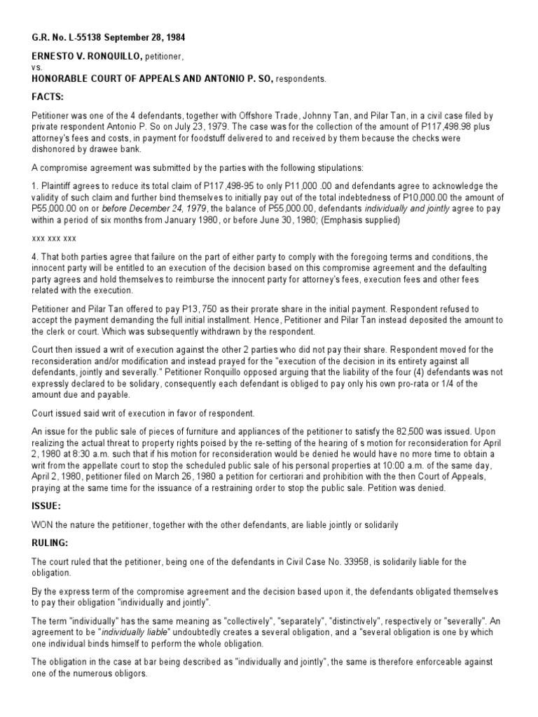 Court Rules on Joint and Solidary Liability in Compromise Agreement ...