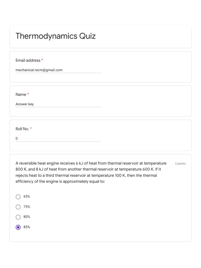 Thermodynamics Quiz Answers | PDF | Heat | Heat Pump