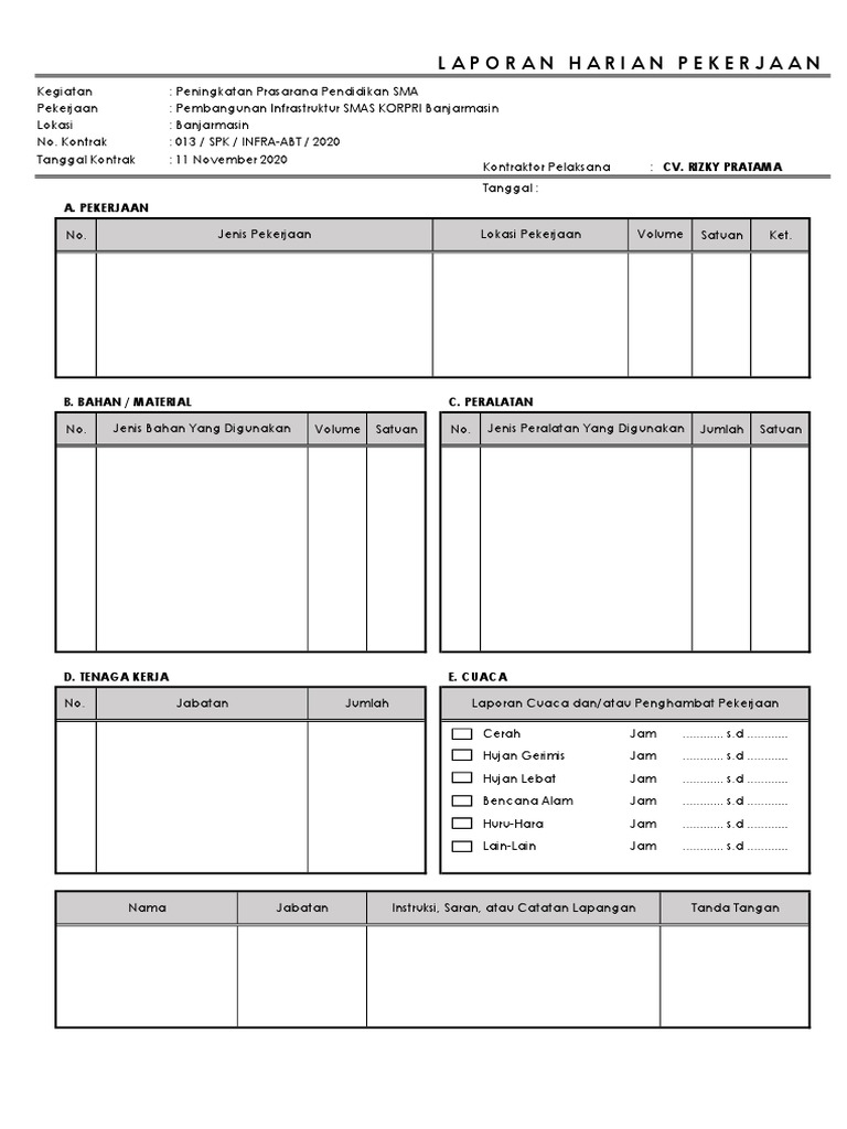 Form Laporan Harian | PDF