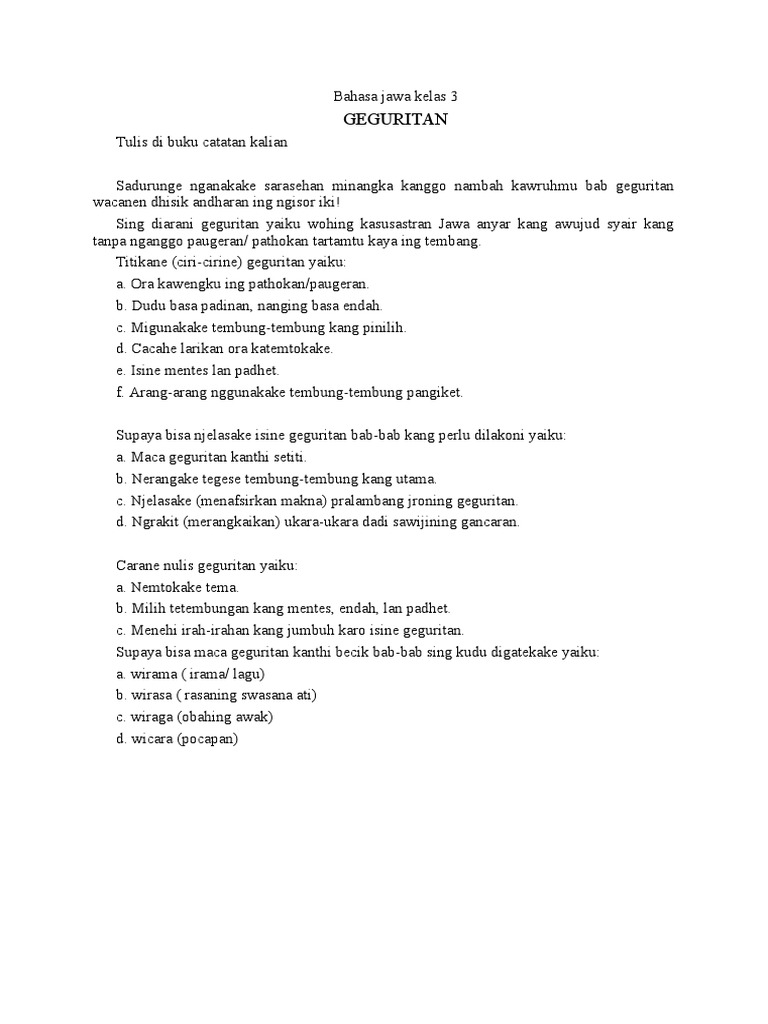 Bahasa Jawa Kelas 3 GUGURITAN | PDF