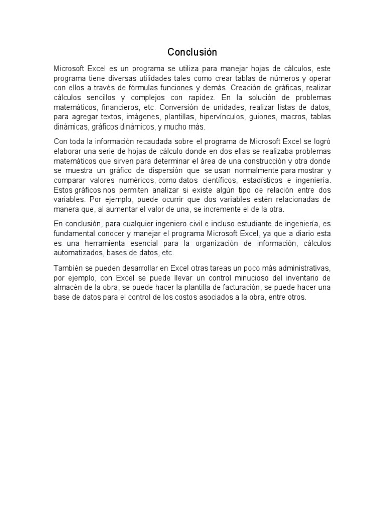 Conclusión. Microsoft Excel | PDF
