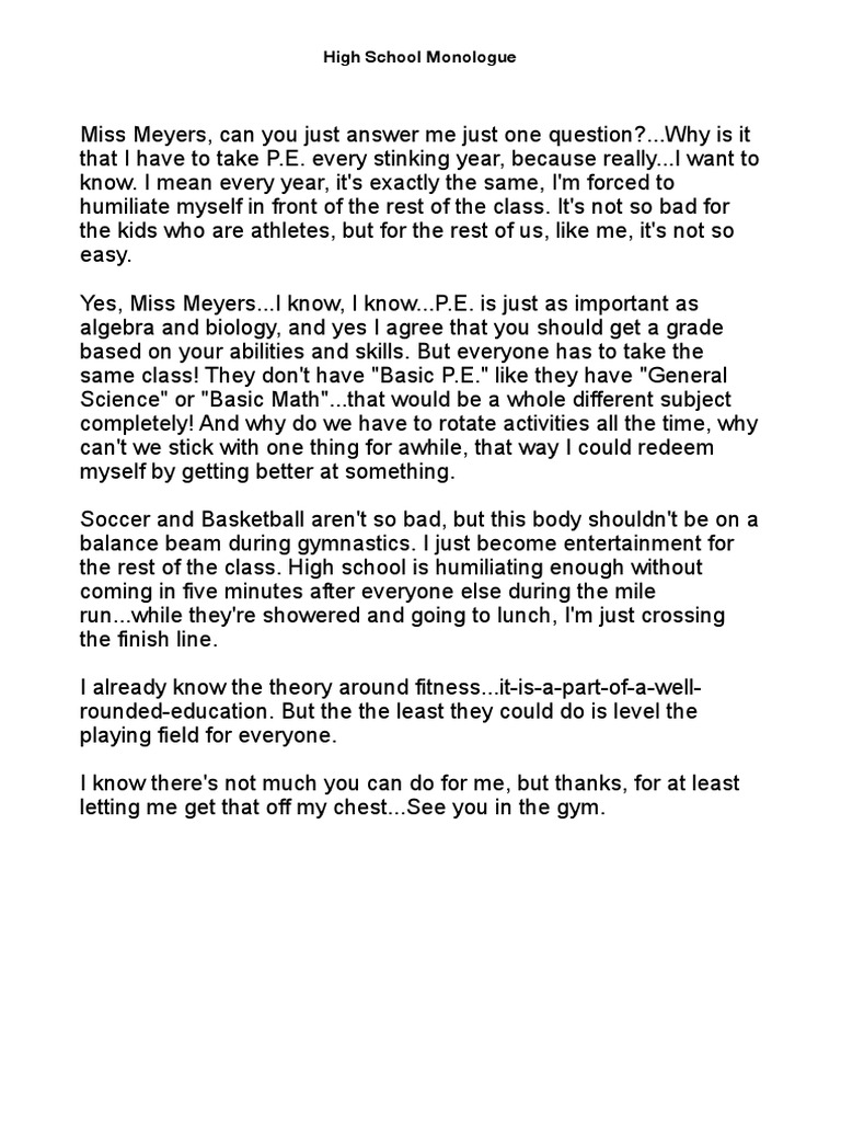 High School Monologue | PDF