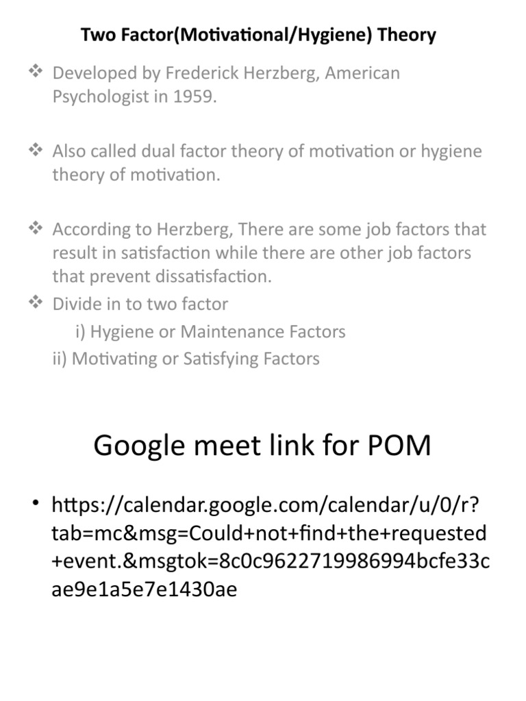 Two Factor (Motivational/Hygiene) Theory | PDF | Motivation | Motivational