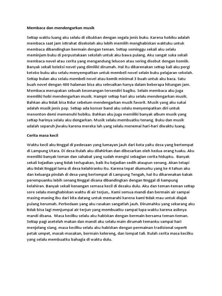 Hobi Membaca dan Musik di Masa Kecil | PDF | Seni | Fiksi Umum