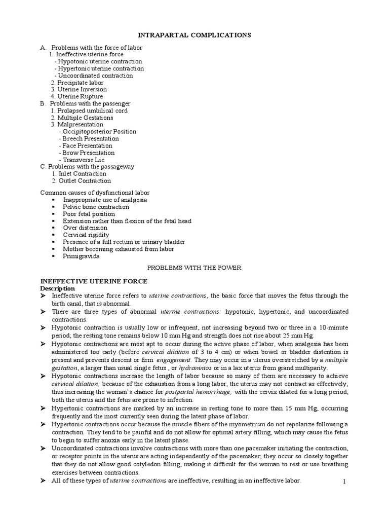 Intrapartal Complications Overview | PDF | Uterus | Childbirth