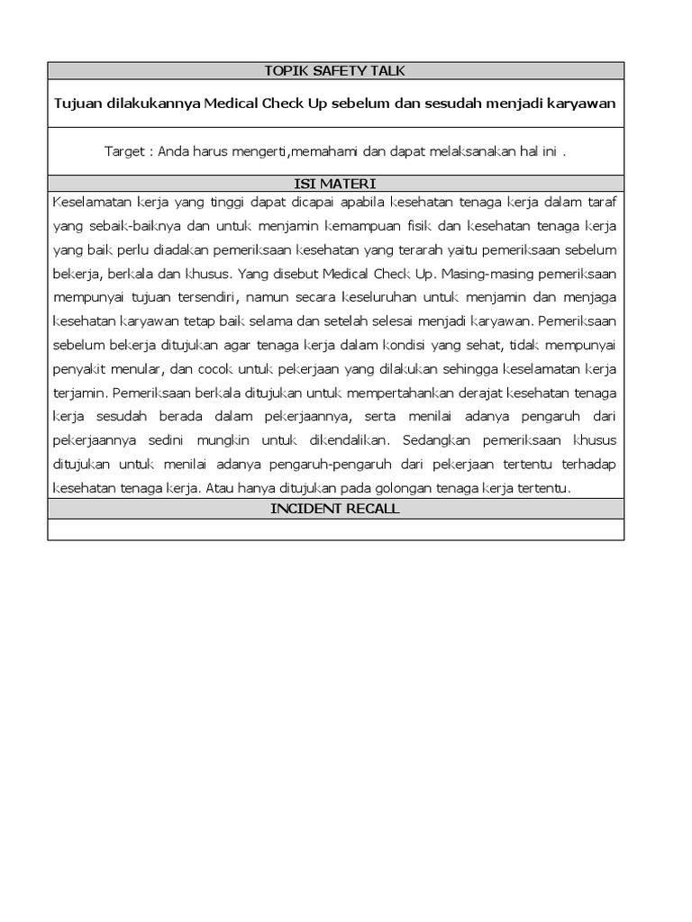 Safety Talk - Tujuan MCU | PDF