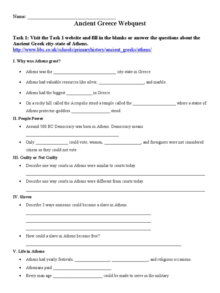 Greek Webquest | PDF | Sparta | Athens