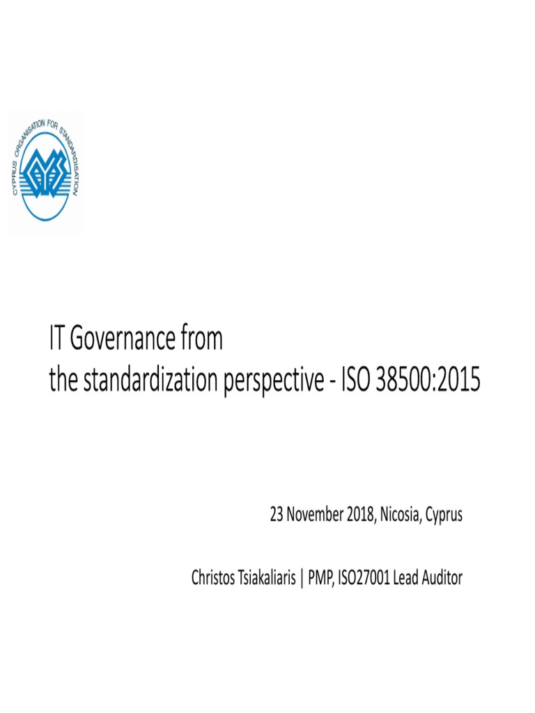 IT Governance From The Standardization Perspective - ISO 38500:2015 ...