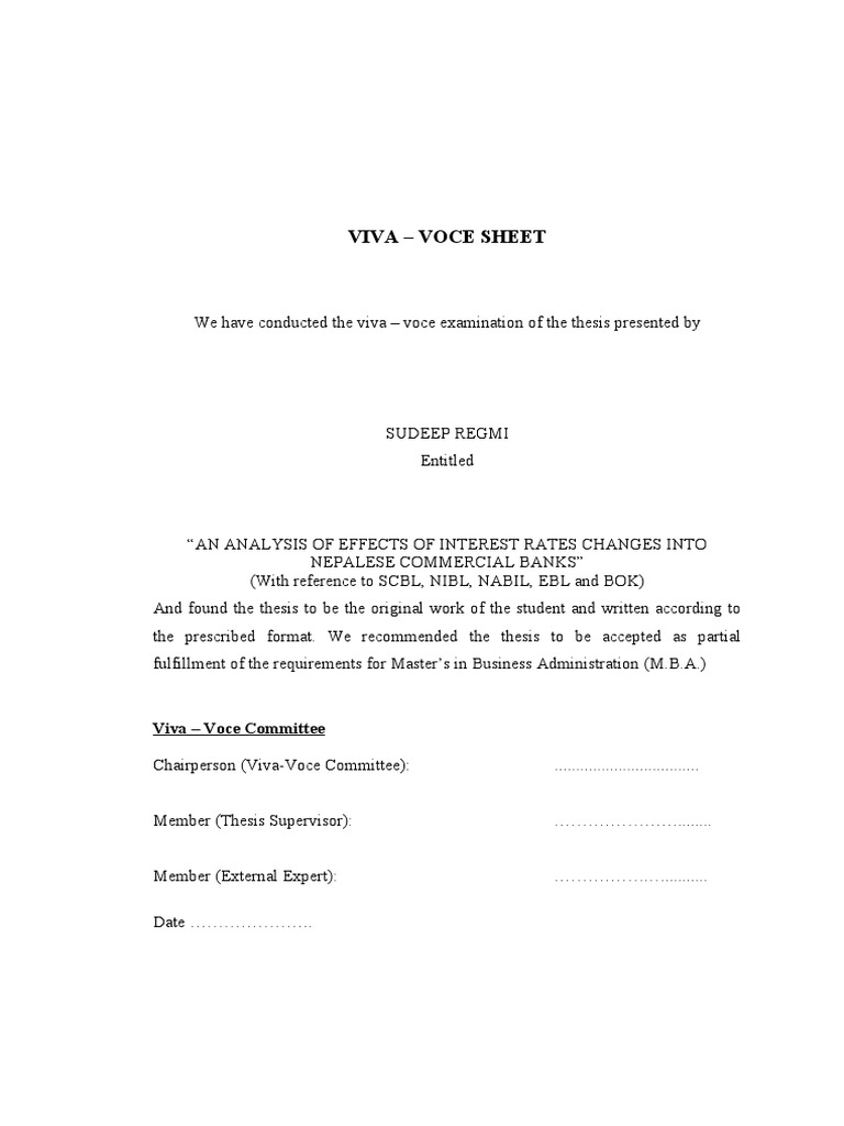 Viva - Voce Sheet | PDF | Thesis | Educational Assessment And Evaluation