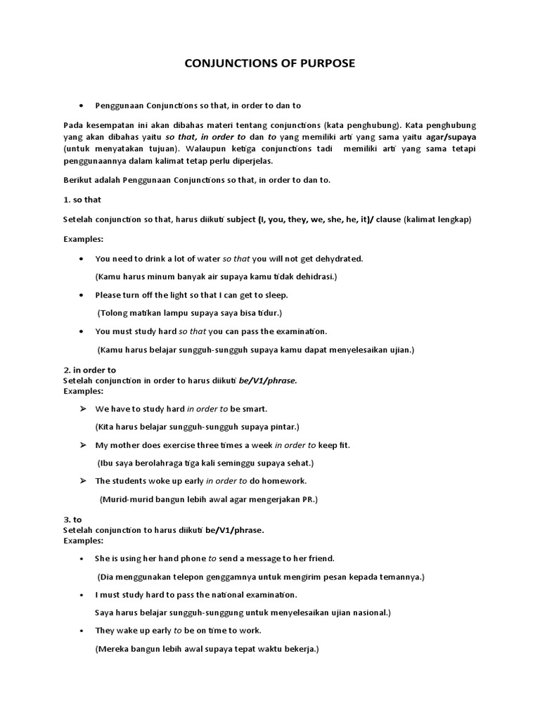 Conjunctions of Purpose | PDF
