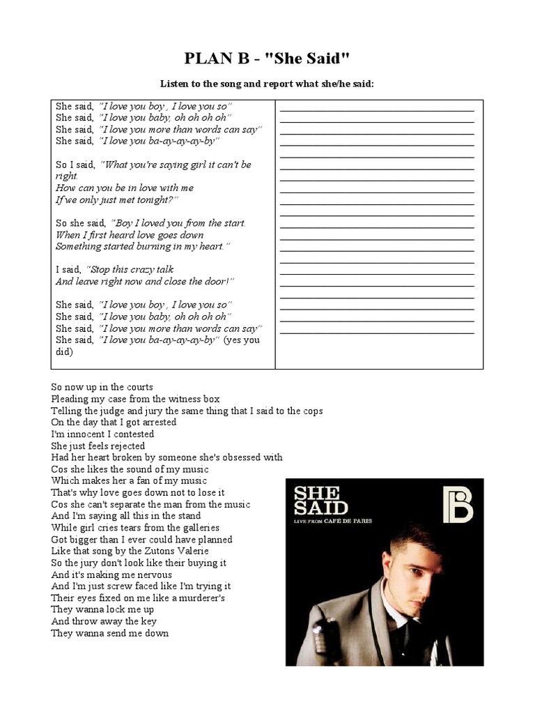 PLAN B - "She Said": Listen To The Song and Report What She/he Said ...