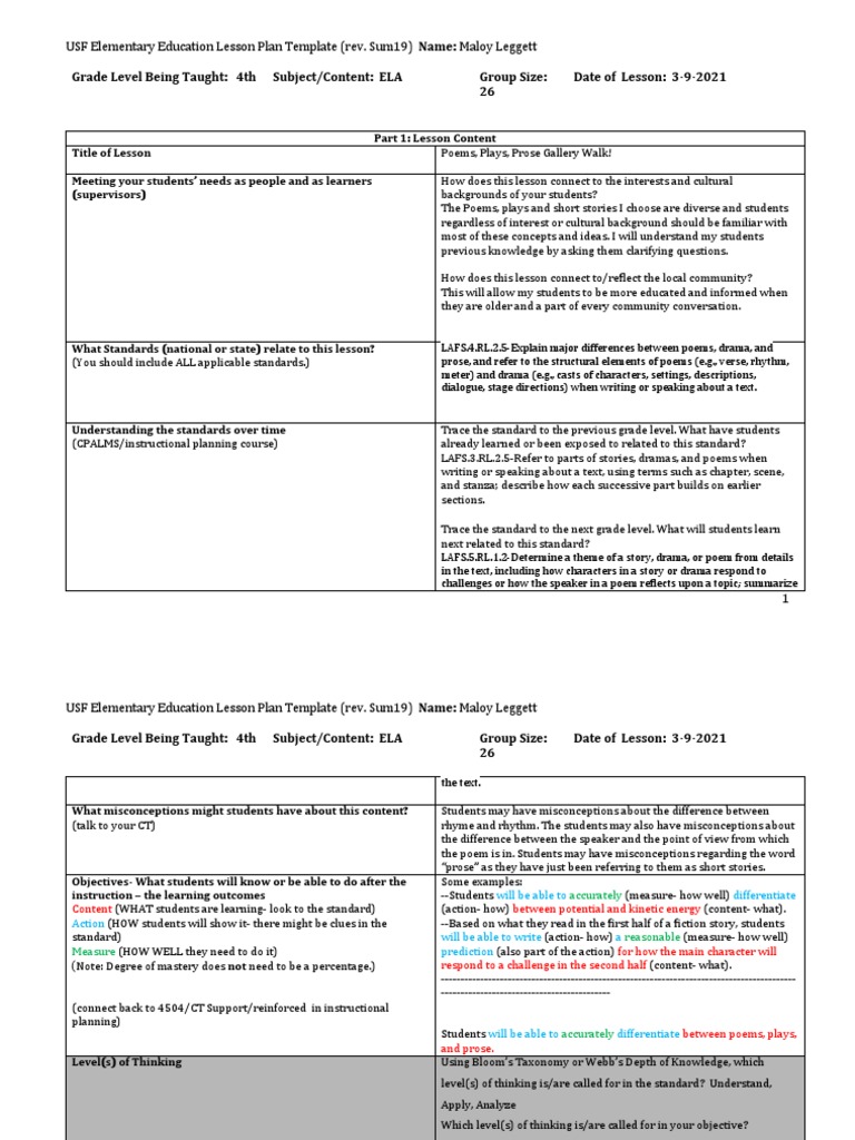 4th Grade ELA Lesson Plan: Literature Types | PDF | Educational ...