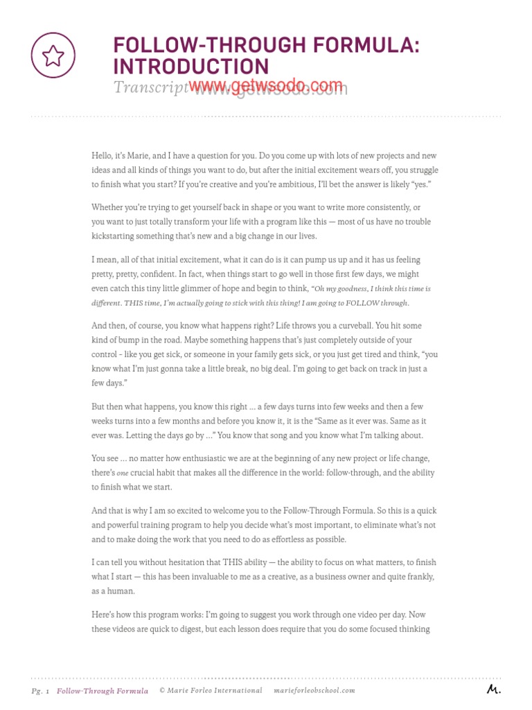 Follow-Through Formula:: Transcript | PDF