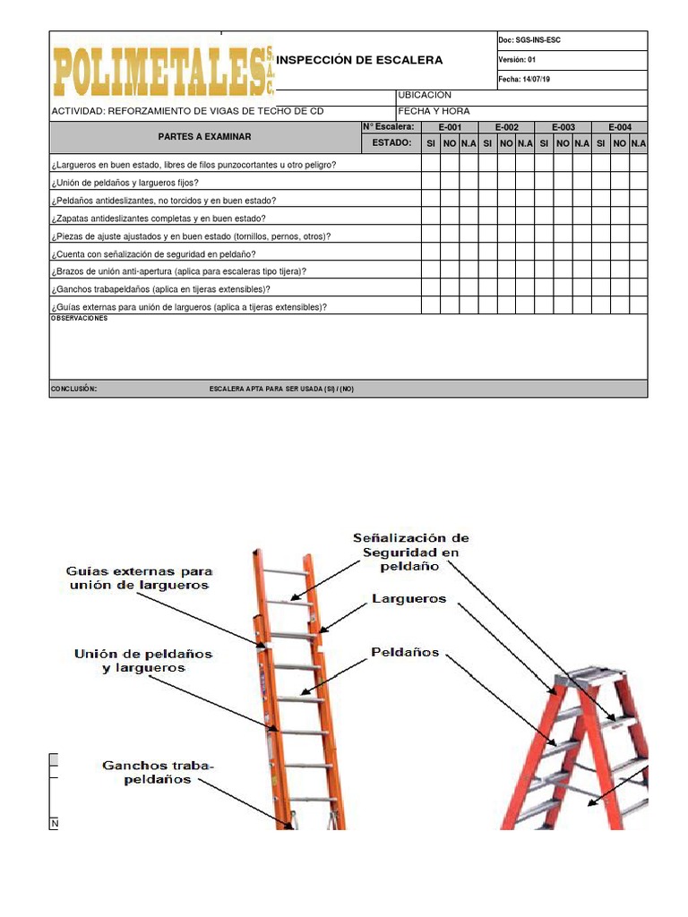 Inspección de Escaleras: Checklist y Seguridad | PDF
