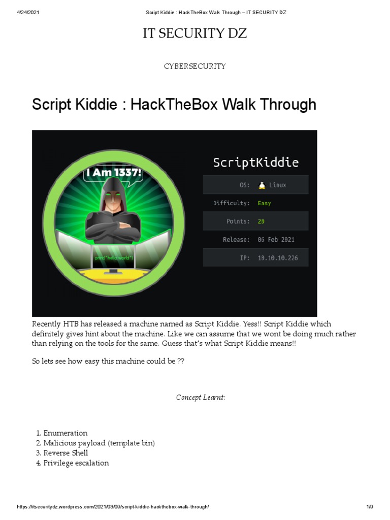 Script Kiddie - HackTheBox Walk Through - IT SECURITY DZ | PDF | Crime Prevention | Computer ...