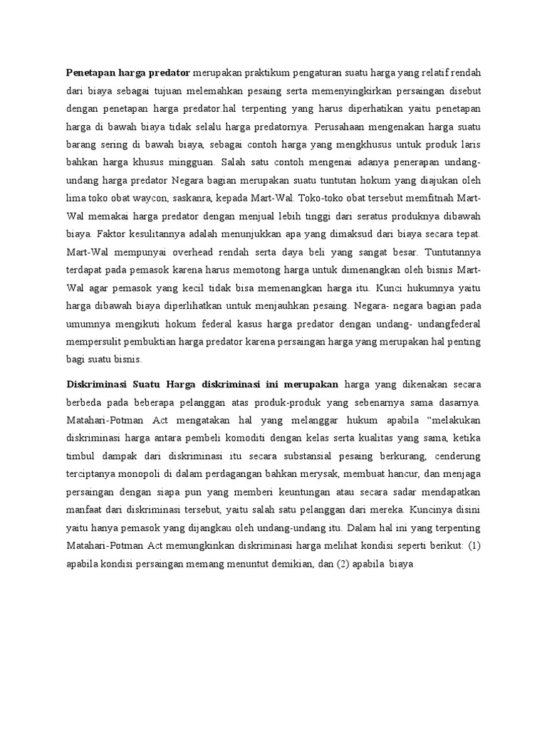 Penetapan Harga Predator Merupakan Praktikum Pengaturan Suatu Harga ...