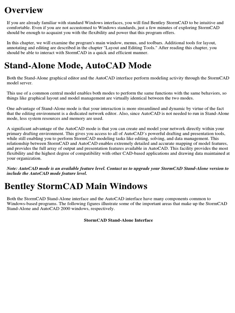 Include The Autocad Mode Feature Level.: Stormcad Stand-Alone Interface | PDF | Menu (Computing ...