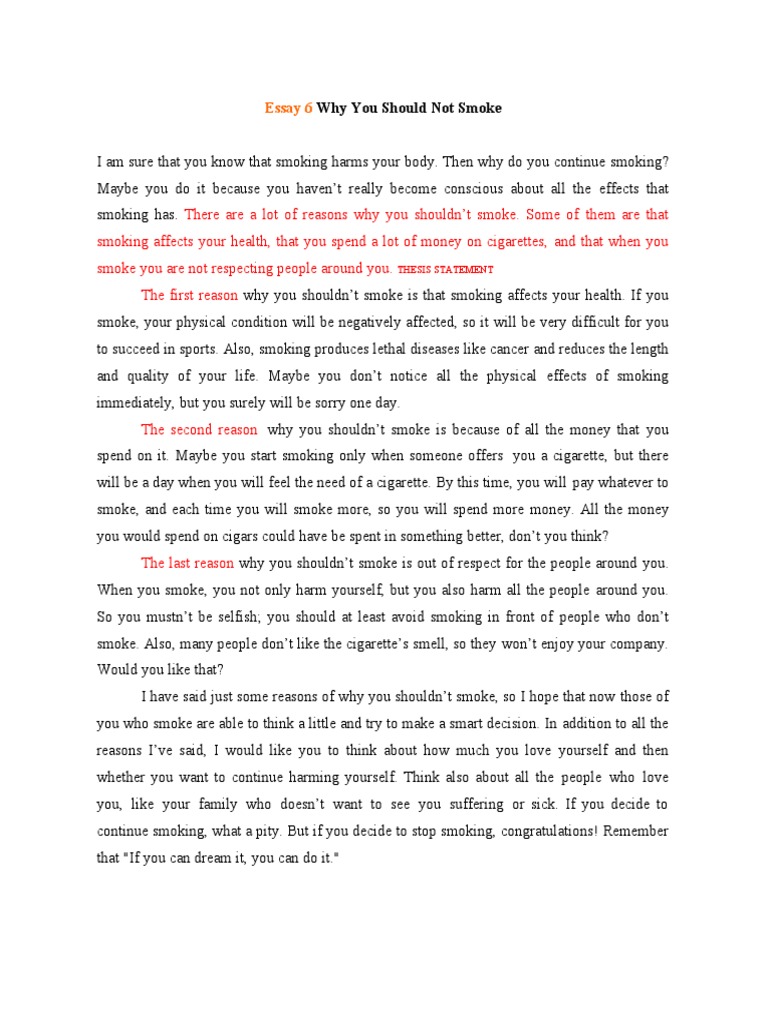 Essay 6 Why You Should Not Smoke | PDF