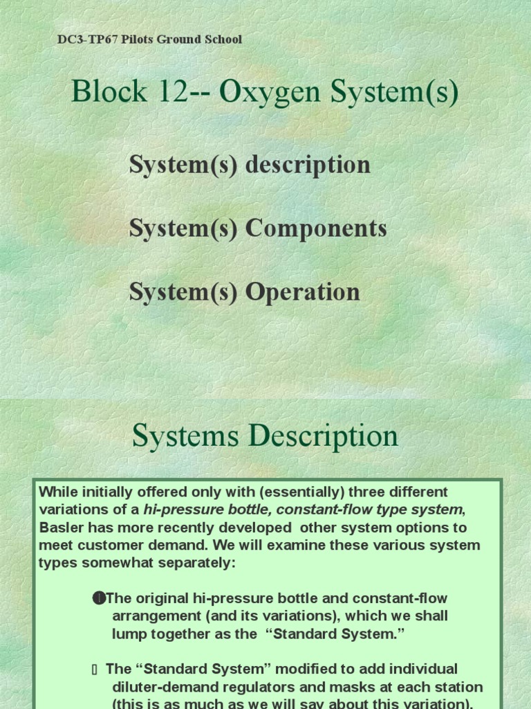 Block 12 - Oxygen System(s) : System(s) Description System(s ...