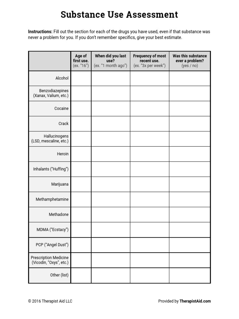 Substance Use Assessment | PDF | Substance Abuse | Drugs