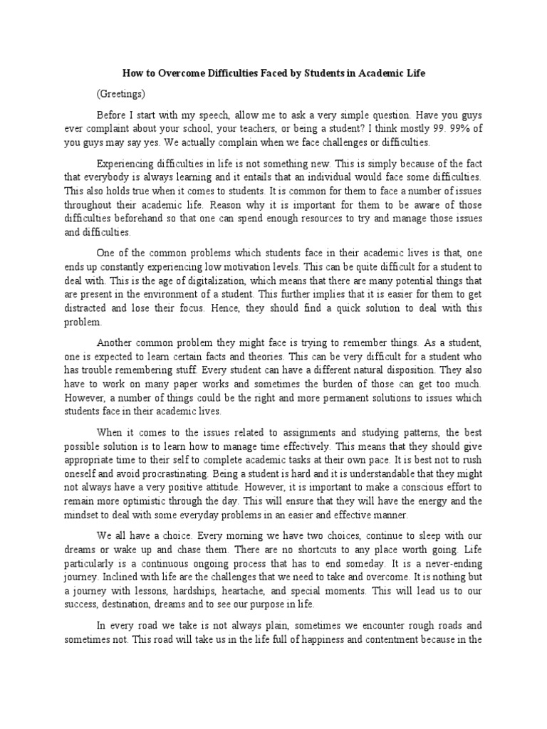 How To Overcome Difficulties Faced by Students in Academic Life | PDF ...