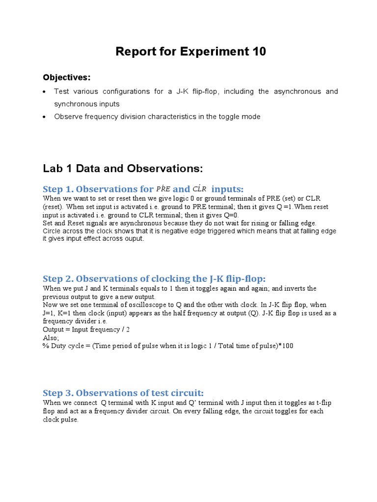 Report For Experiment 10: Lab 1 Data and Observations | PDF ...