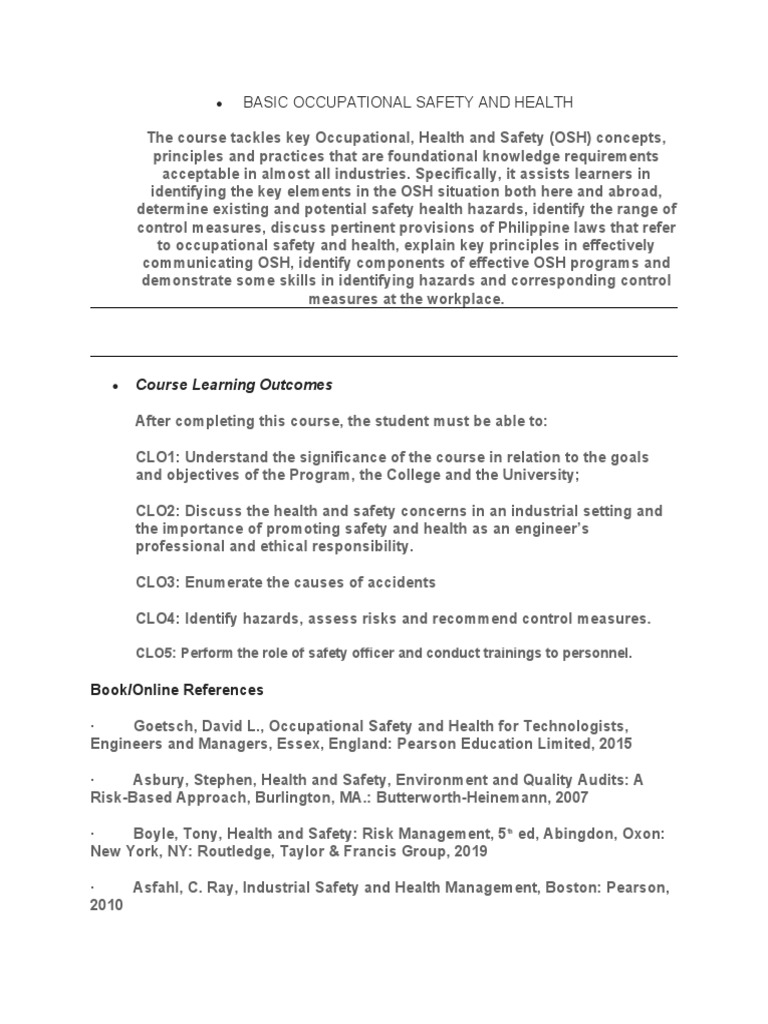 Basic Occupational Safety and Health | PDF | Occupational Safety And ...