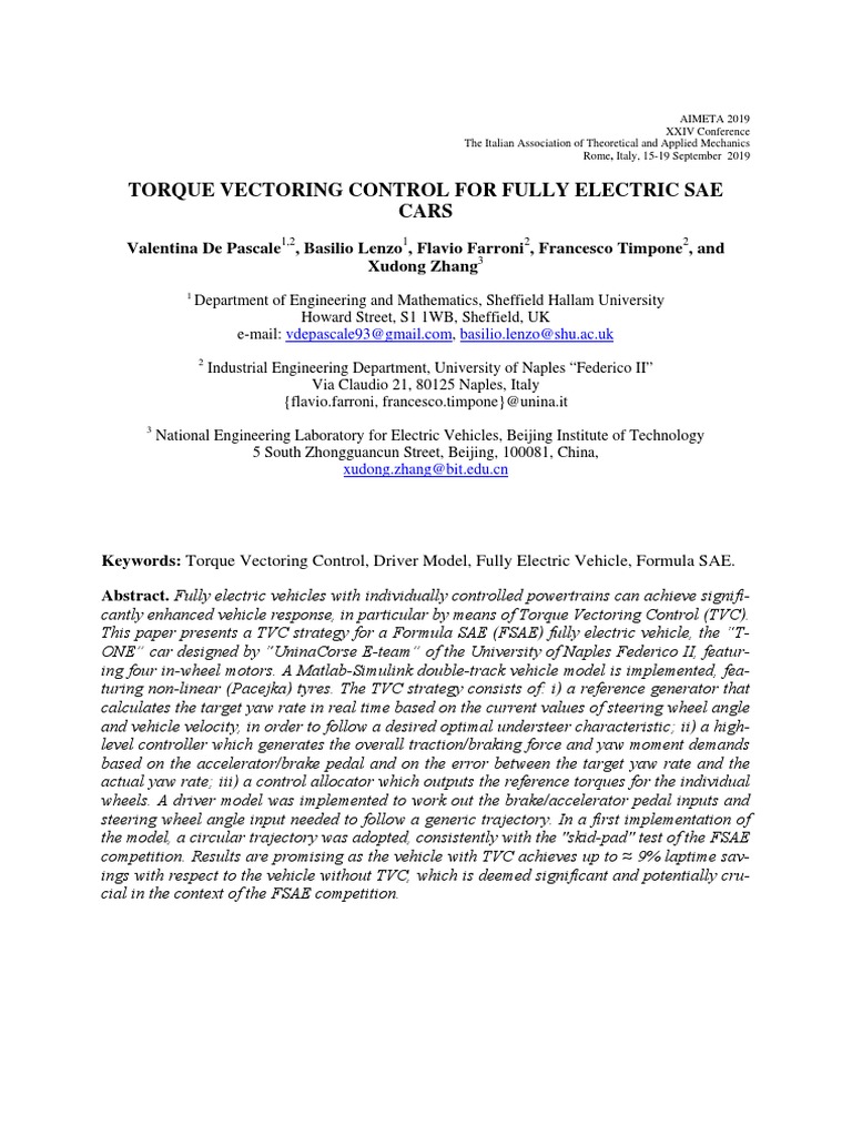 Torque Vectoring in Electric Formula SAE Cars | PDF | Flight Dynamics ...