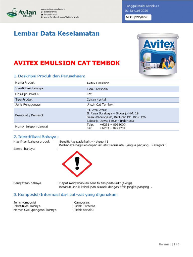 MSDS Avitex Emulsion Cat Tembok | PDF