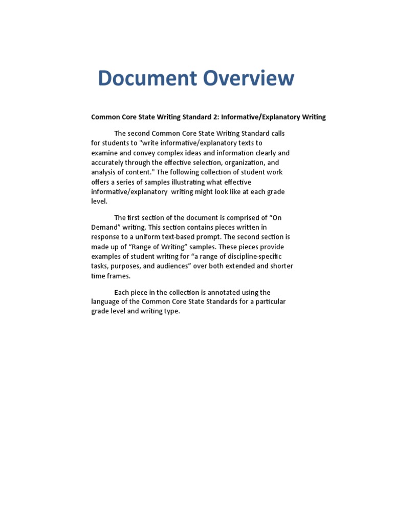 Document Overview: Common Core State Writing Standard 2: Informative ...