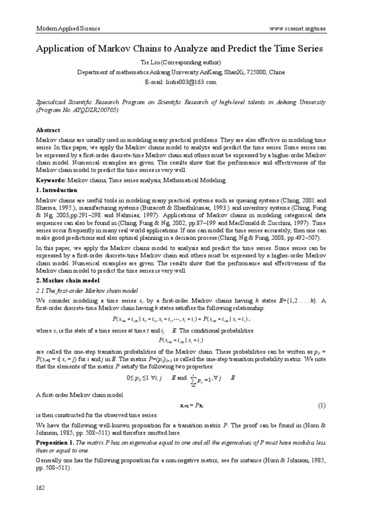 2010 Application Of Markov Chains To Analyze And Predict The Time Series Pdf Markov Chain 