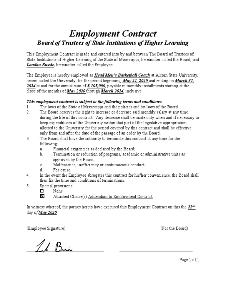 Landon Bussie Signed Contract FINAL PDF | PDF | Business