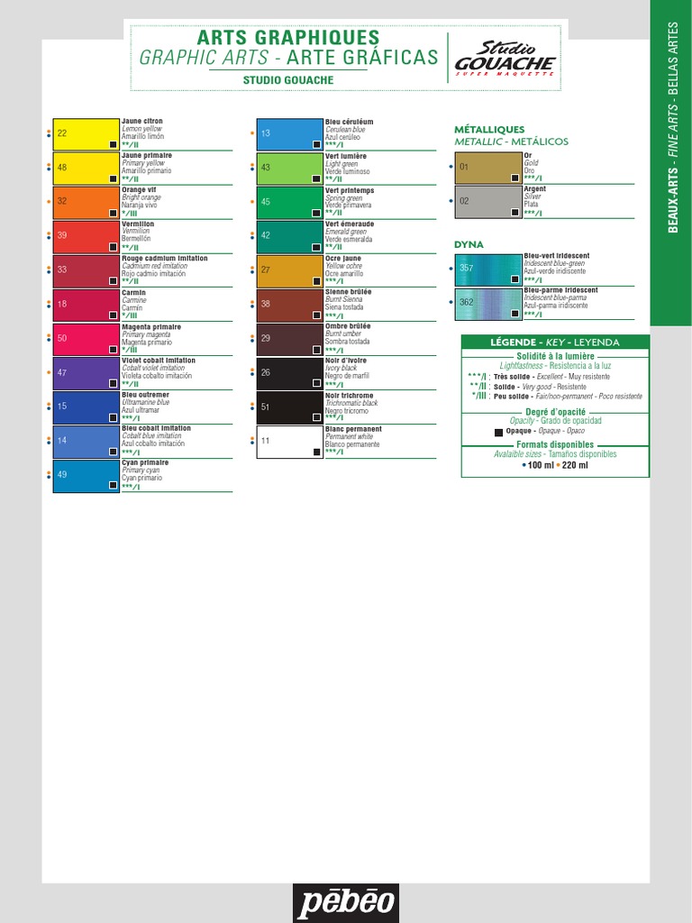 Pebeo Studio Gouache Color Chart | PDF | Techniques artistiques | Qualia