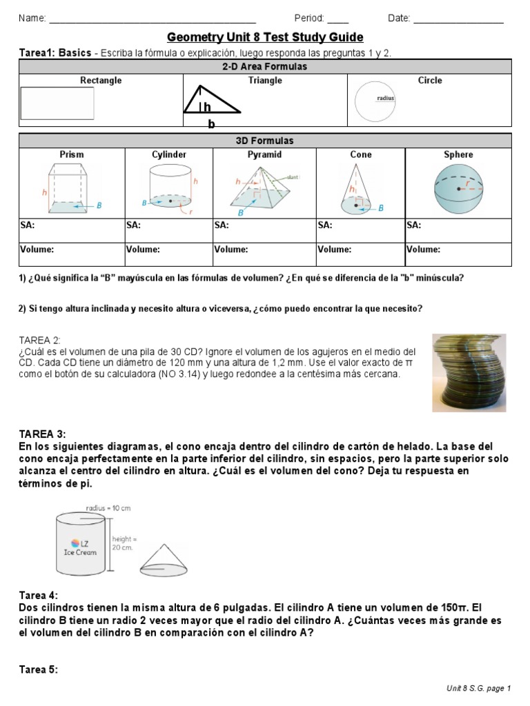 Unit 8 Test - Study Guide Espanol | PDF | Geometría euclidiana ...