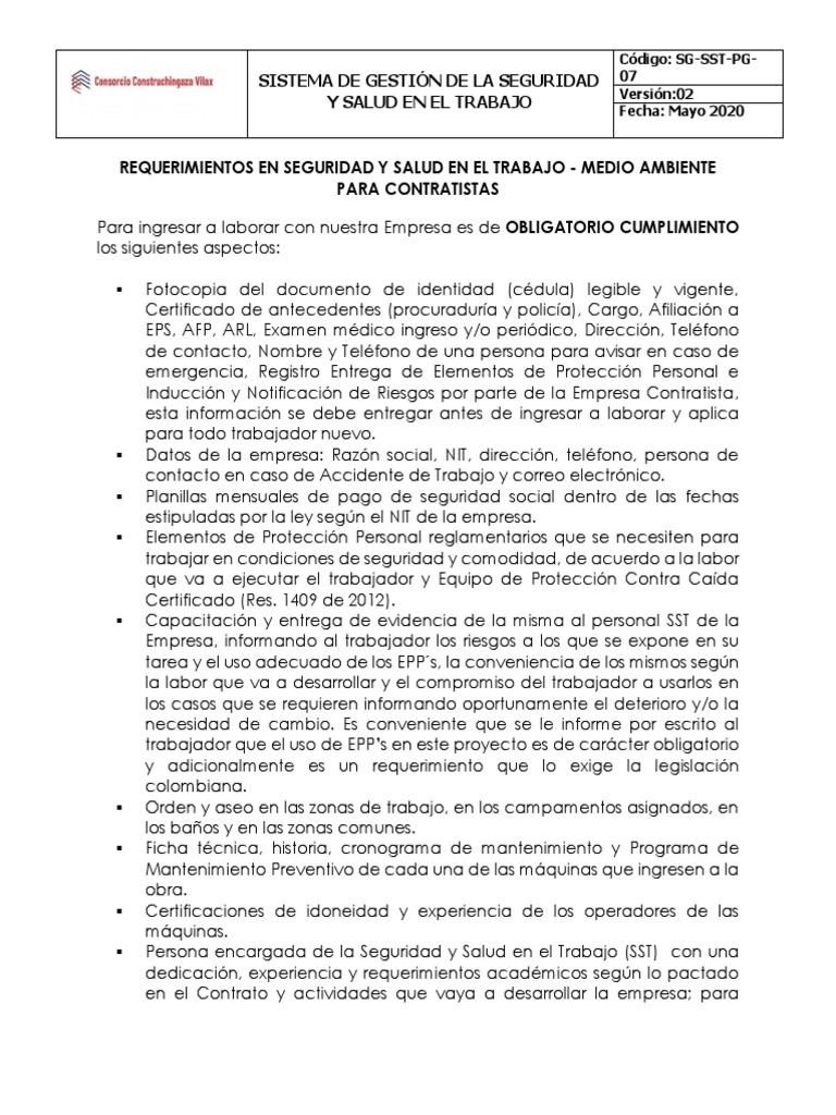 Requerimiento A Contratistas 3 Version | PDF | Business