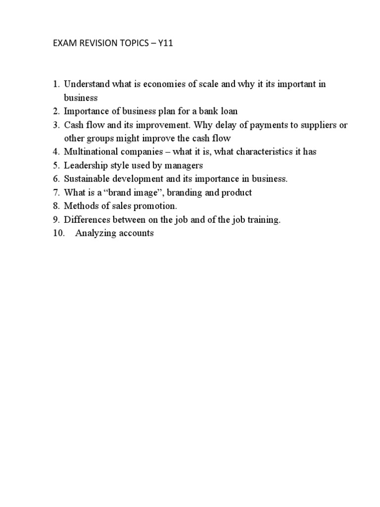 Exam Revision Topics Y11 | PDF | Career & Growth | Business