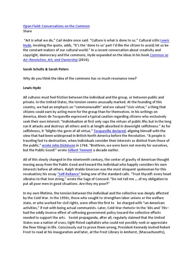 Open Field - Conversations On The Commons, Schultz & Peters | PDF ...
