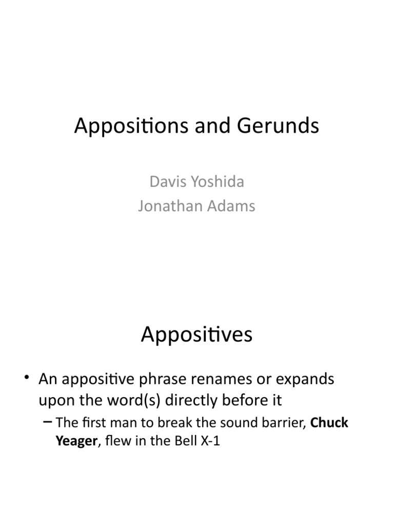 Appositives and Gerunds | PDF | Preposition And Postposition | Object ...