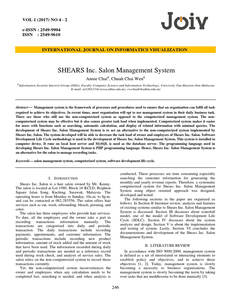 SHEARS INC Salon Management System | PDF | System | Databases